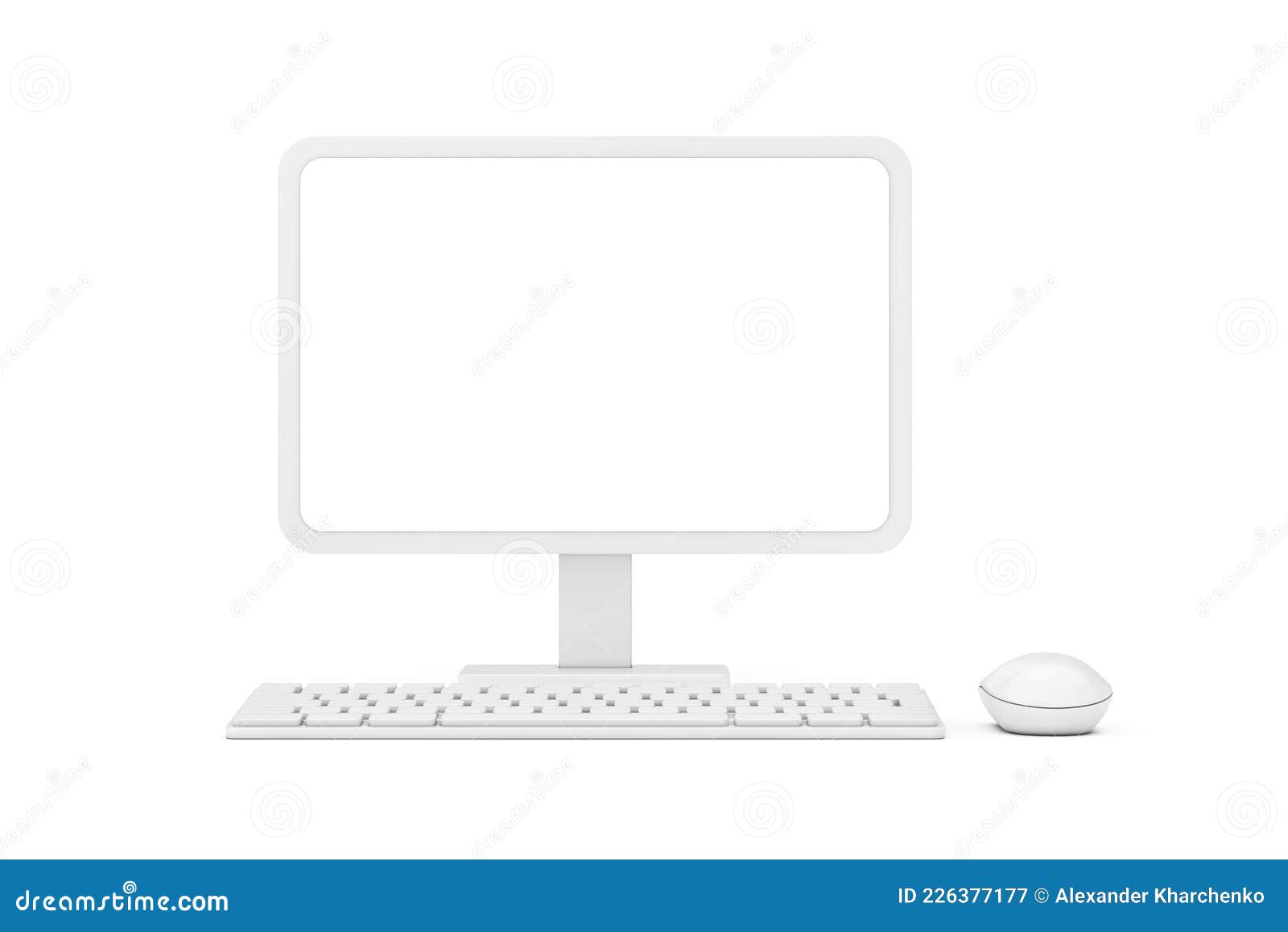 Abstract Cartoon White Desktop Computer with Mouse, Keyboard and Blank ...