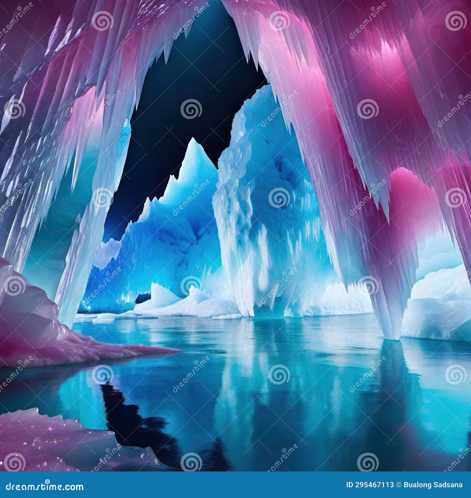 Abstract Cave with Pink Crystals Background by Stock Illustration ...