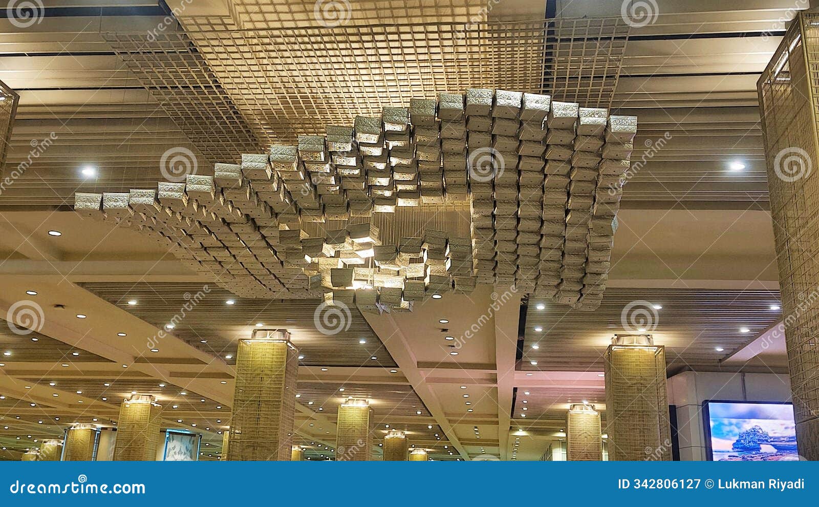 Abstract Ceiling Design with Suspended Box Elements in Modern ...
