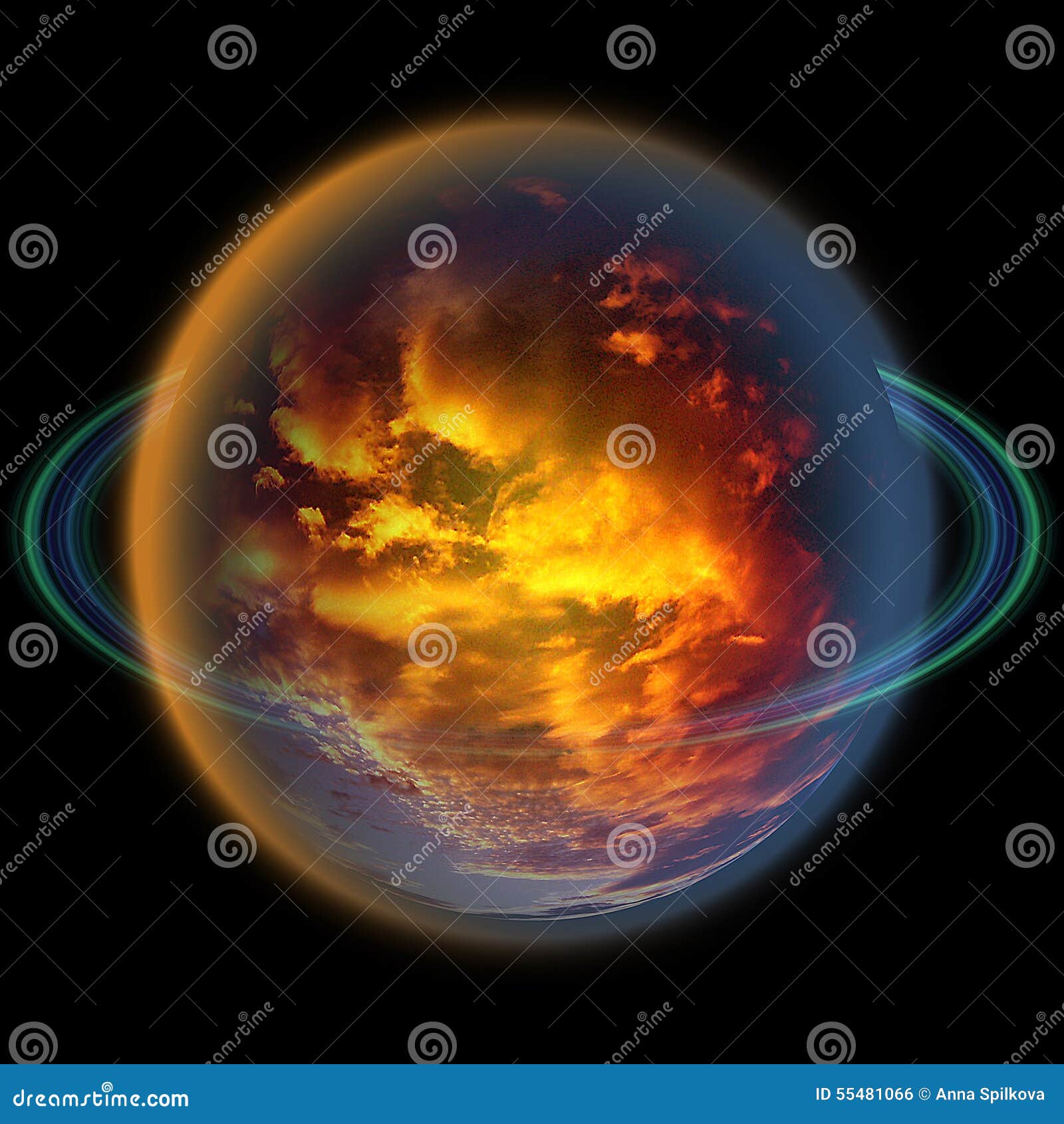 Abstract Celestial Body with an Atmosphere of Red and Yellow Clouds ...