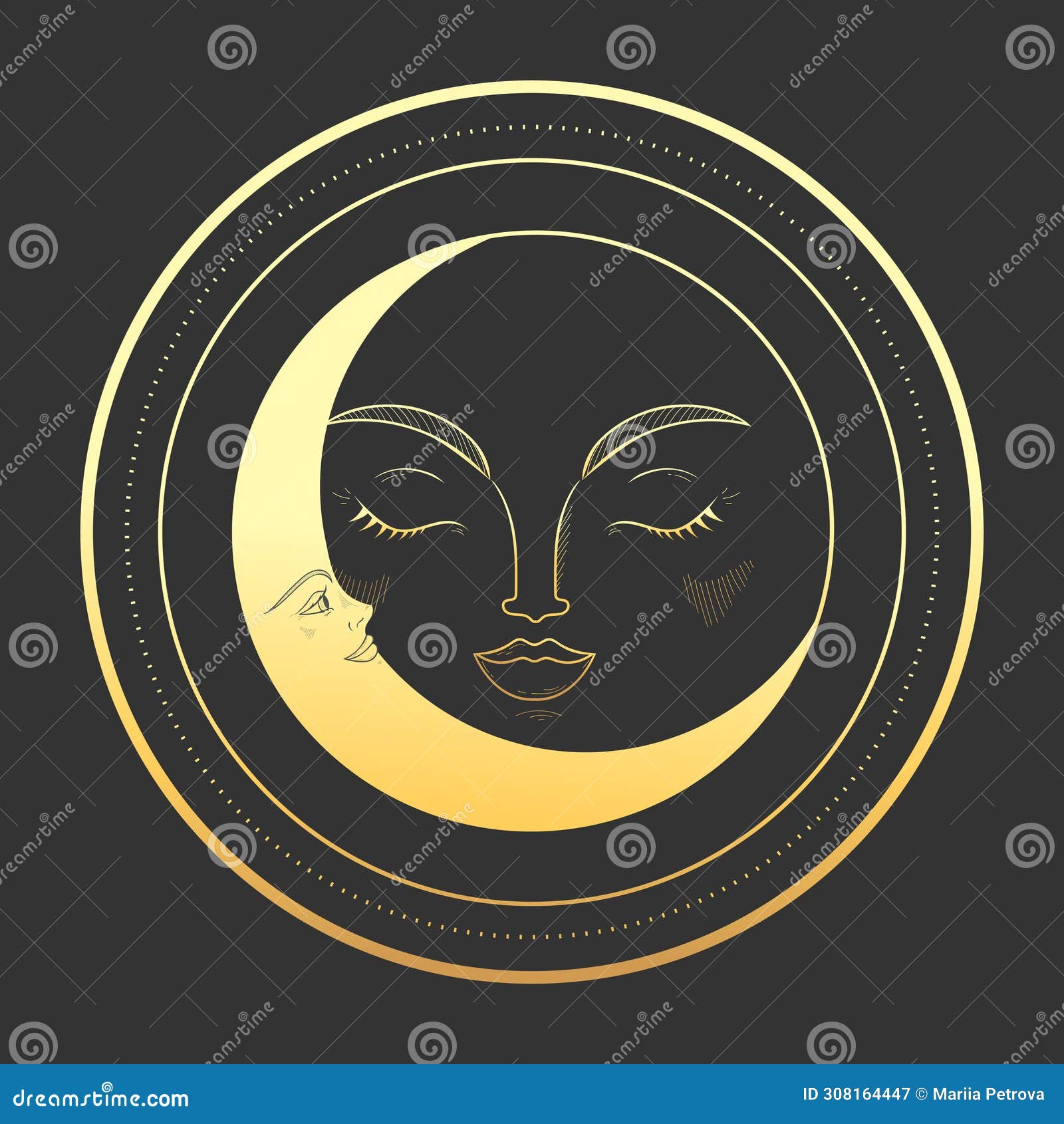 Abstract Celestial Emblem with a Golden Crescent and Moon Stock ...