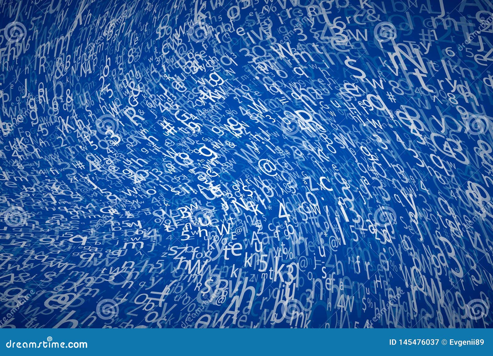 Abstract Chaotic Complicated Crypto Symbols Twisted on Blue, Data ...