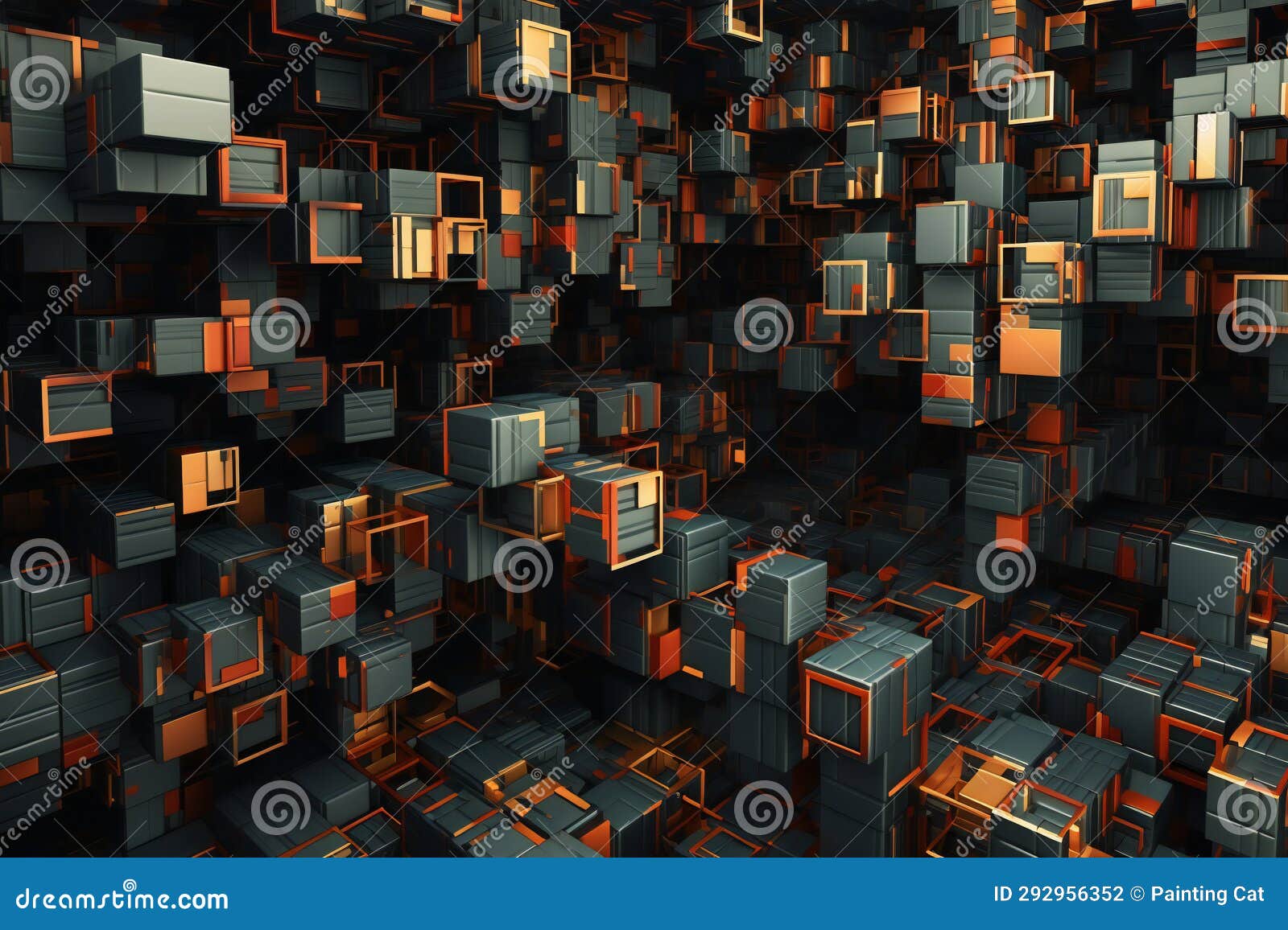 Abstract of Chaotic Geometric Shapes, Cubes in Empty Space Stock ...