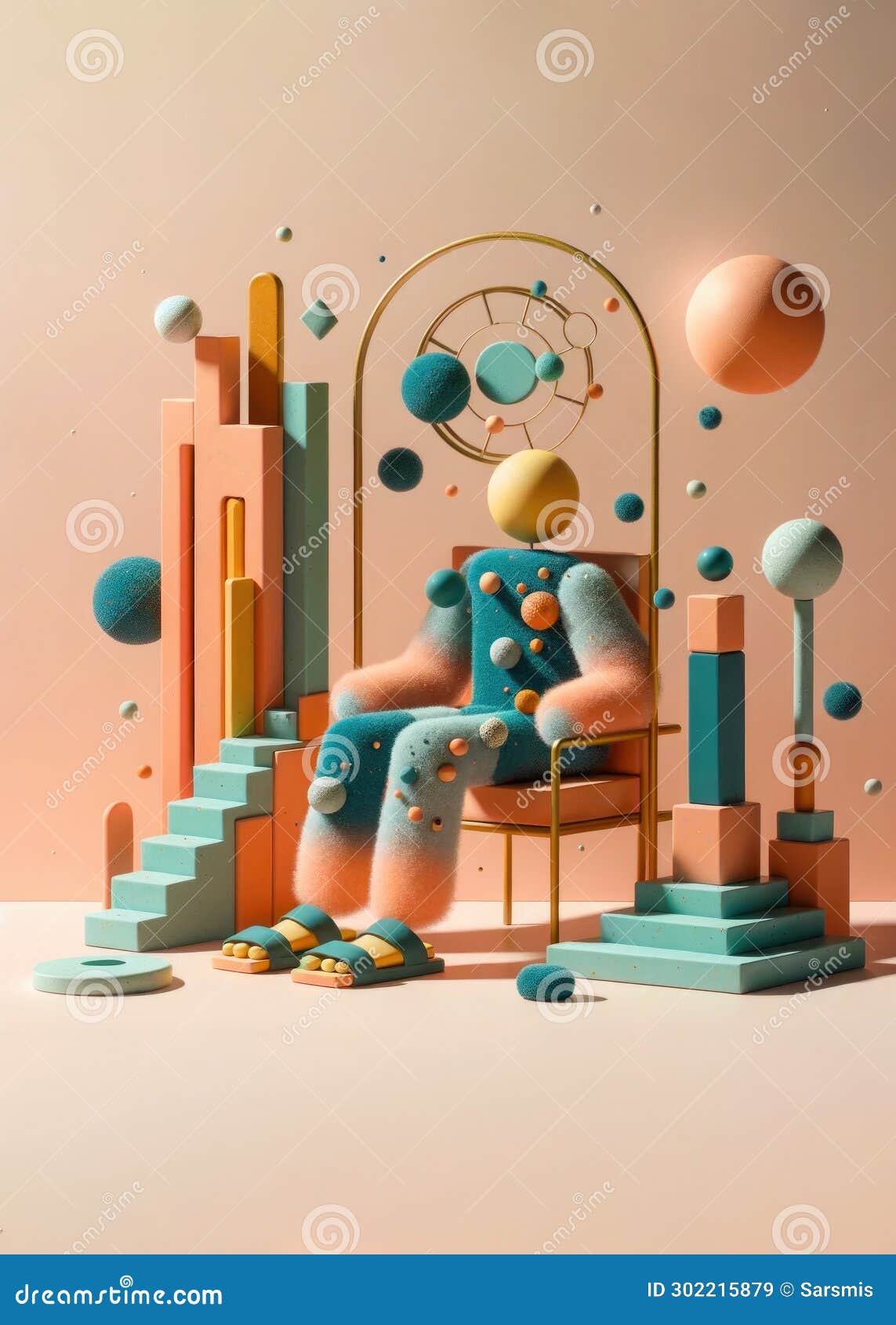 Abstract Character Sitting on a Throne and Thinking among Abstract ...