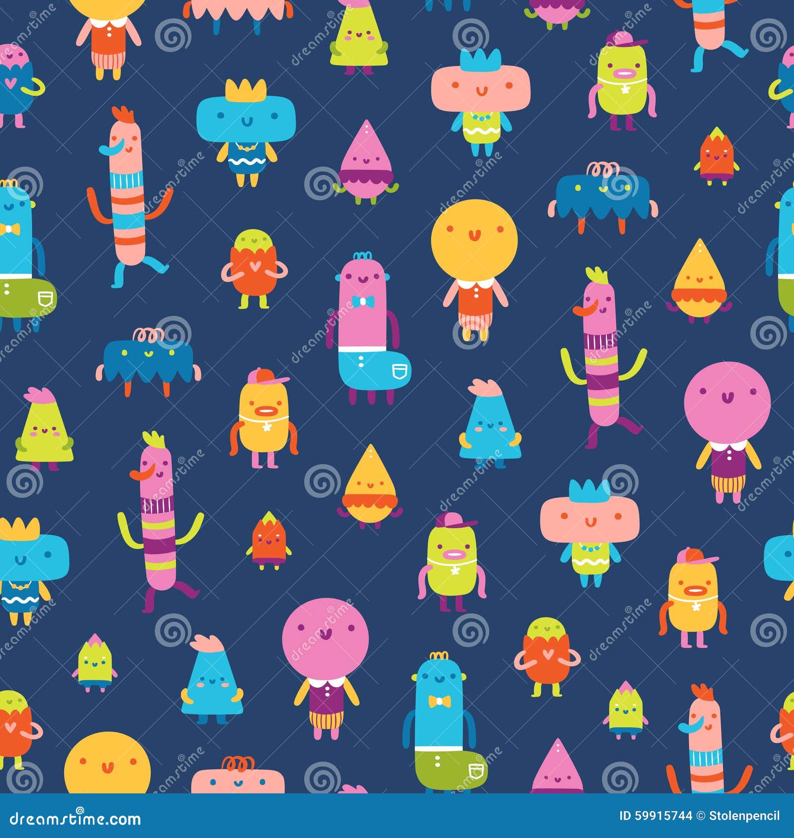 Abstract Characters Vector Seamless Pattern on Blue Background Stock ...