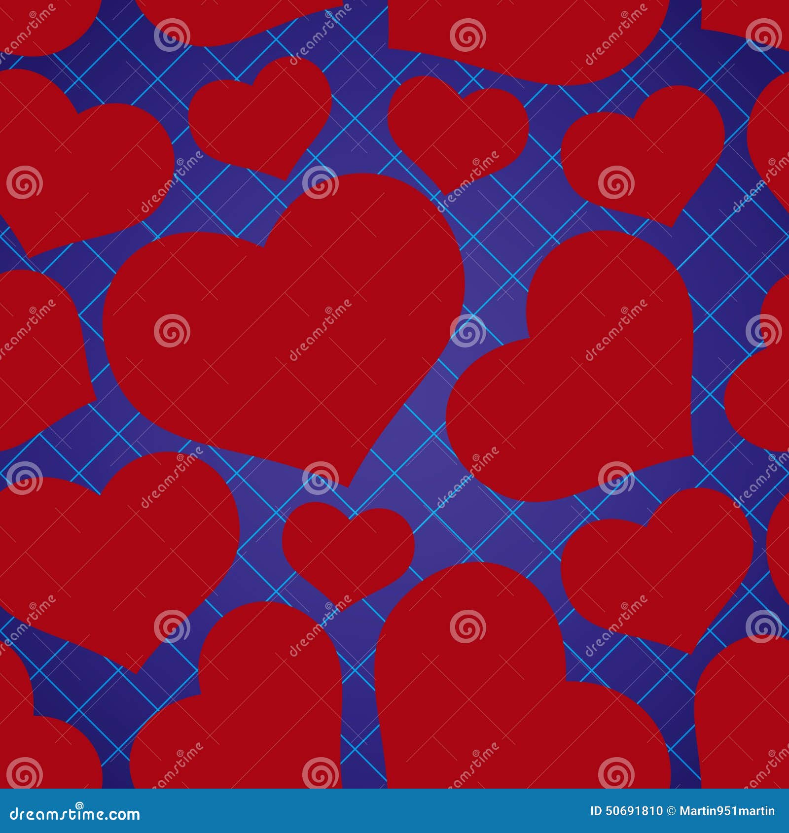 Abstract Checkered Blue Seamless Pattern with Red Love Heart Stock ...