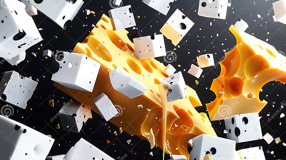 3d Rendering of Cheese Slices Falling in the Air on Black Background ...