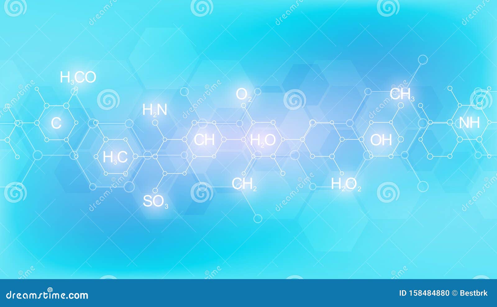 Abstract Chemistry Pattern on Blue Background with Chemical Formulas ...