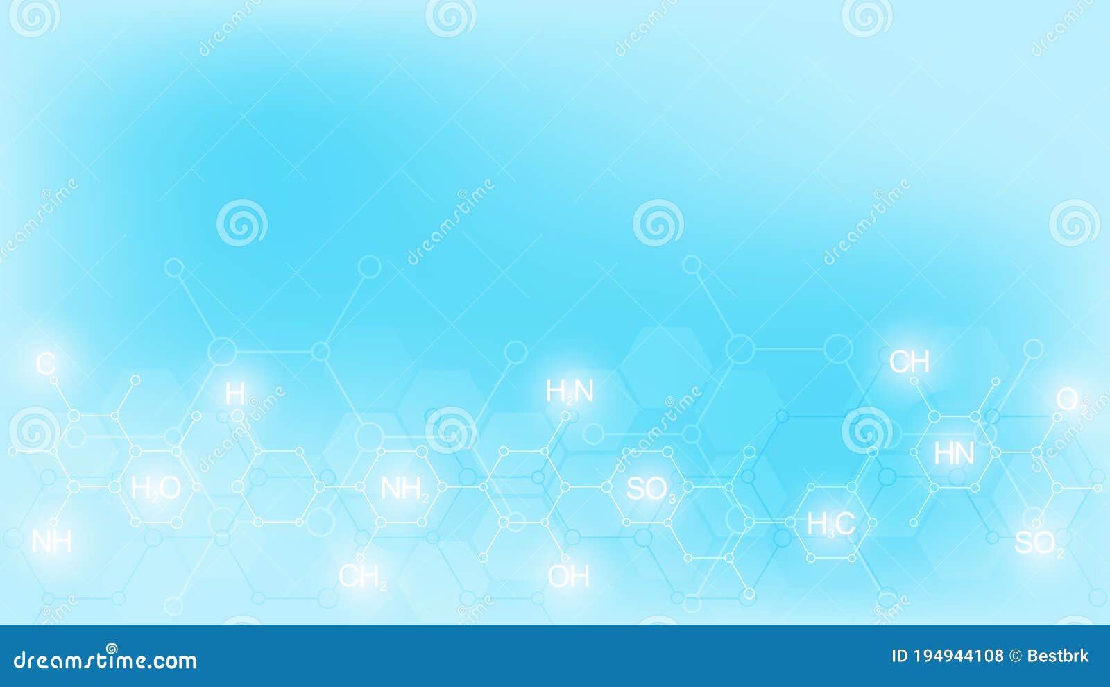 Abstract Chemistry Pattern on Blue Background with Chemical Formulas ...