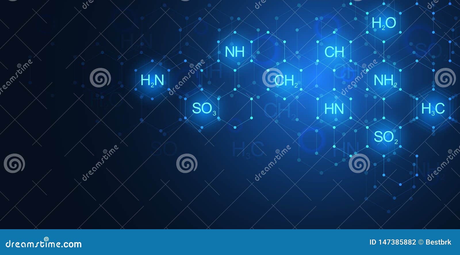 Abstract Chemistry Pattern on Dark Blue Background with Chemical ...