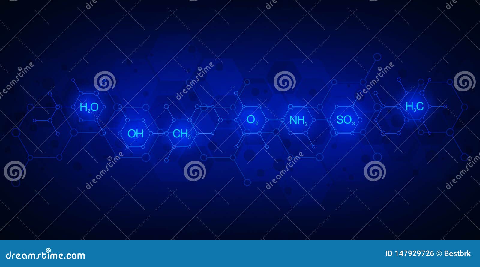 Abstract Chemistry Pattern on Dark Blue Background with Chemical ...
