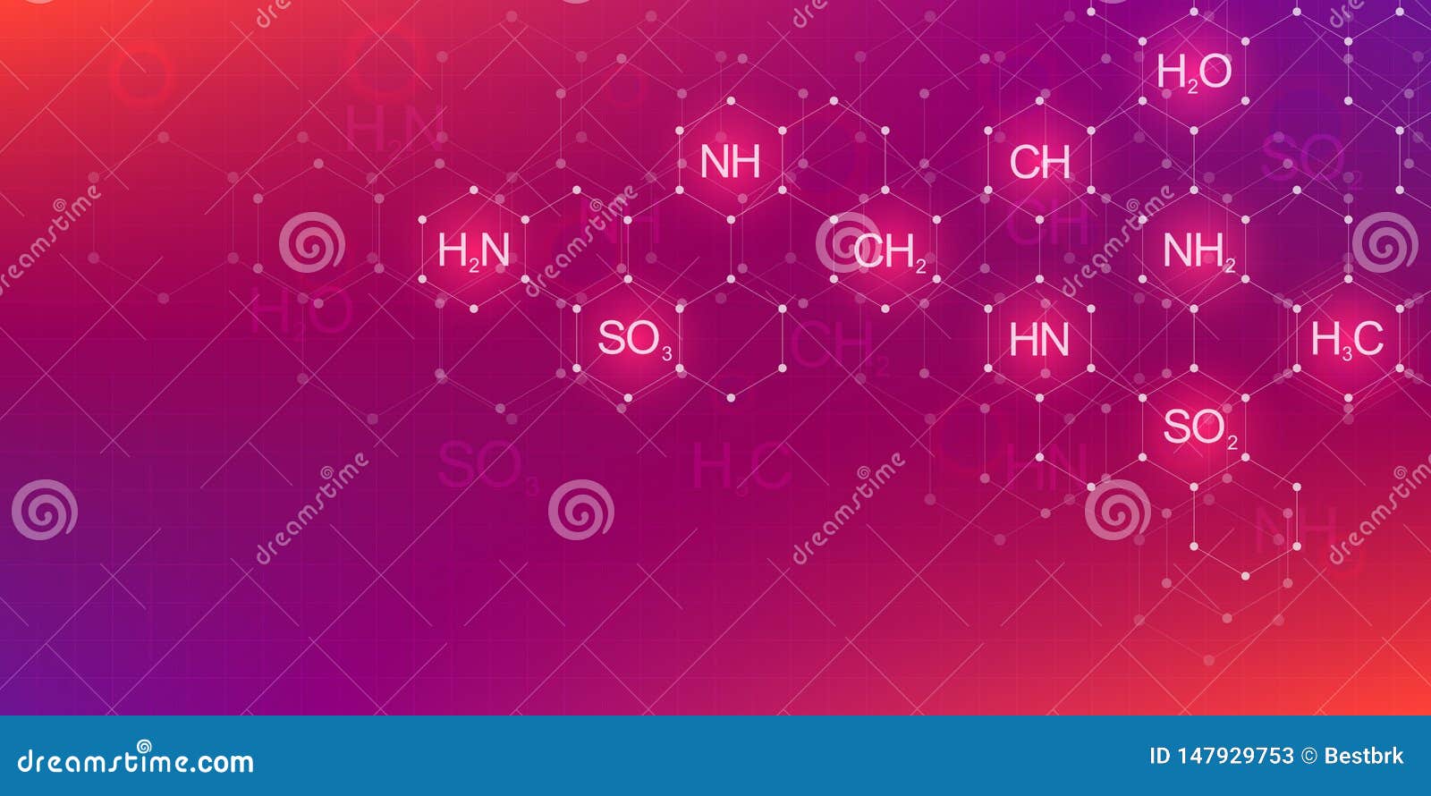 Abstract Chemistry Pattern on Dark Blue Background with Chemical ...