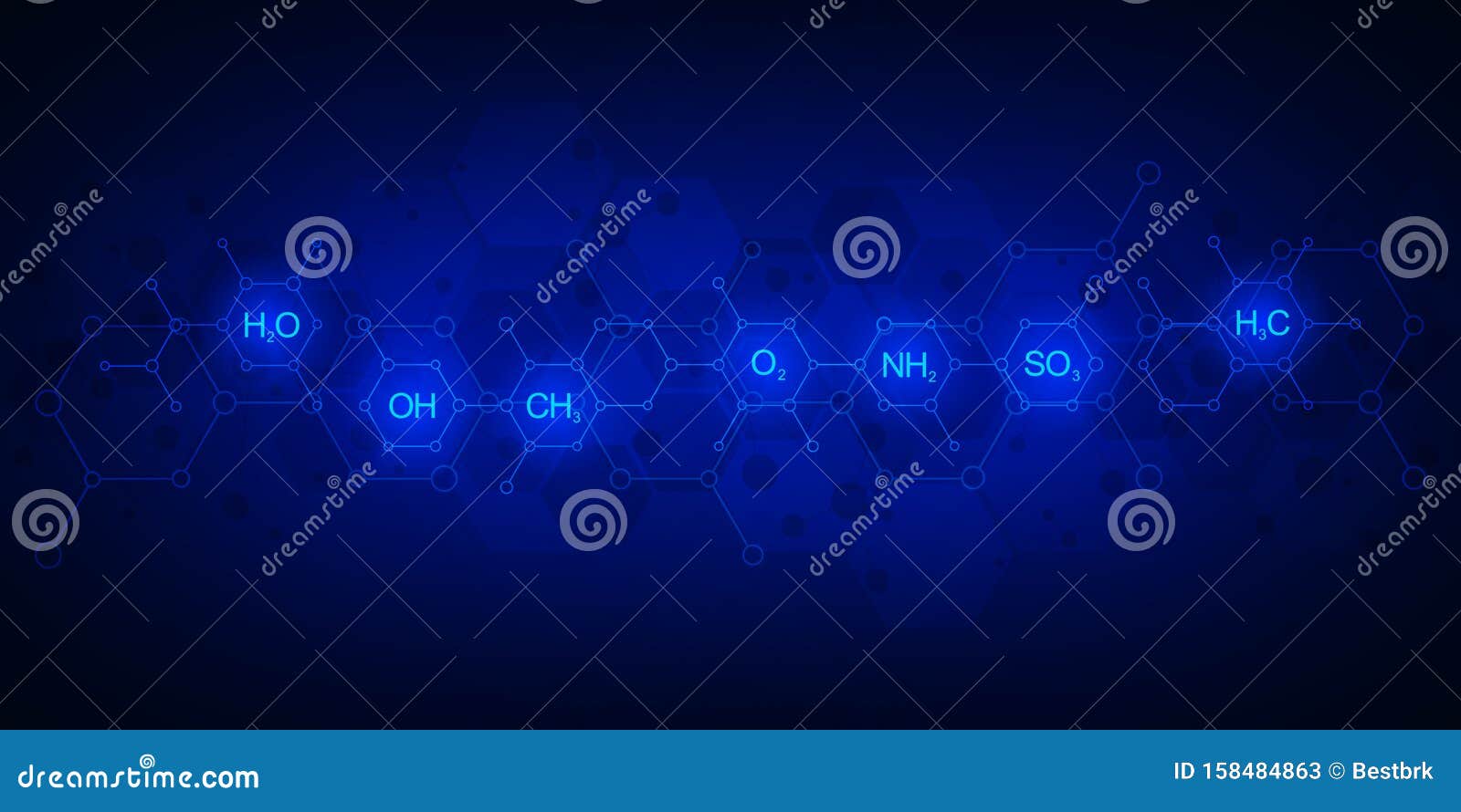 Abstract Chemistry Pattern on Dark Blue Background with Chemical ...