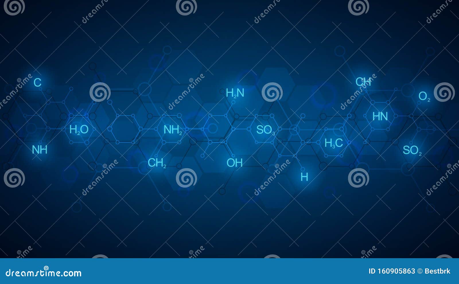 Abstract Chemistry Pattern on Dark Blue Background with Chemical ...