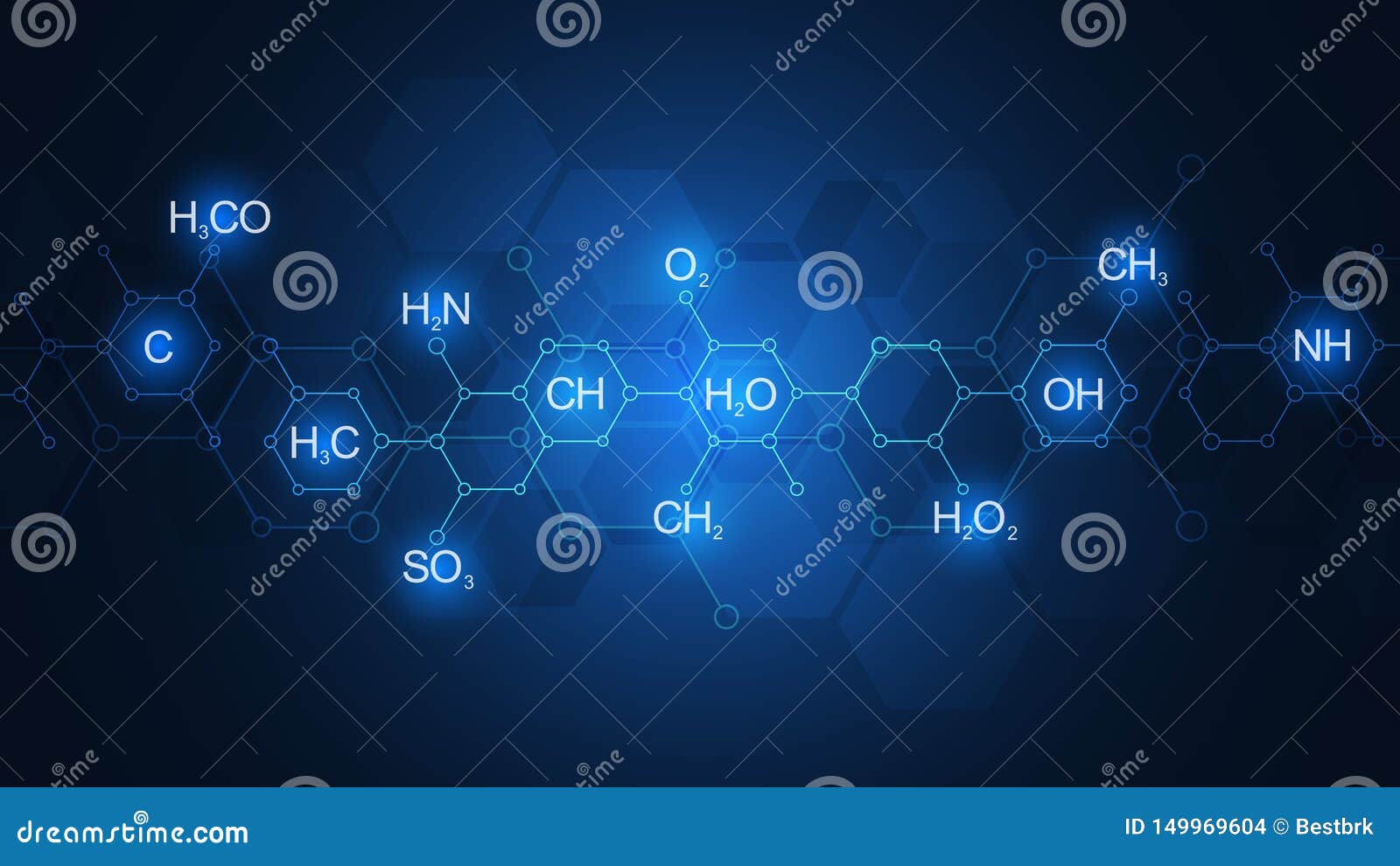 Abstract Chemistry Pattern on Dark Blue Background with Chemical ...