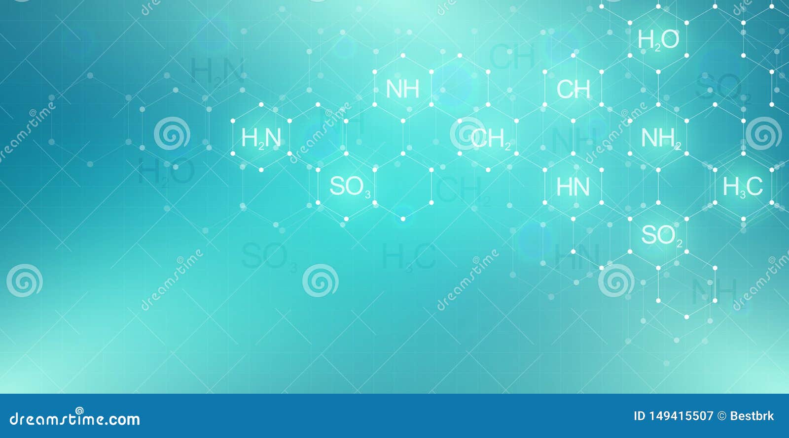 Abstract Chemistry Pattern on Green Background with Chemical Formulas ...
