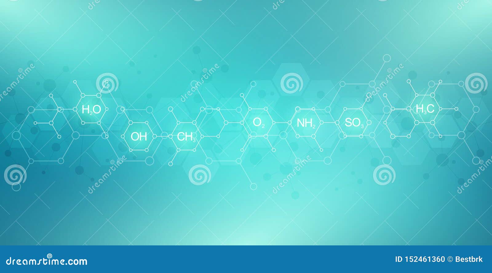 Abstract Chemistry Pattern on Green Background with Chemical Formulas ...