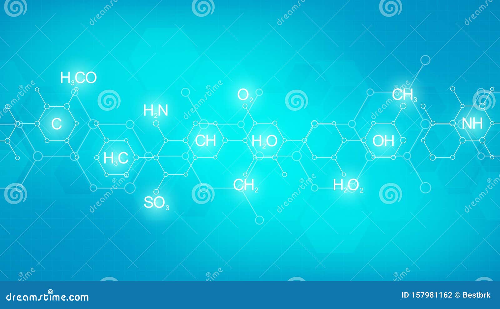 Abstract Chemistry Pattern on Green Background with Chemical Formulas ...
