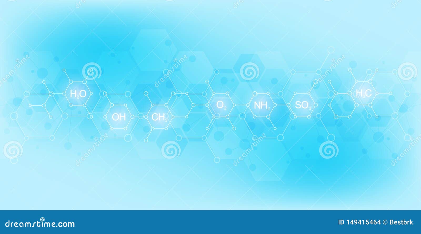 Abstract Chemistry Pattern on Light Blue Background with Chemical ...