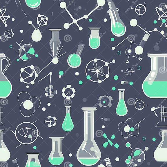 Abstract Chemistry-themed Seamless Pattern with Molecular Illustrations ...