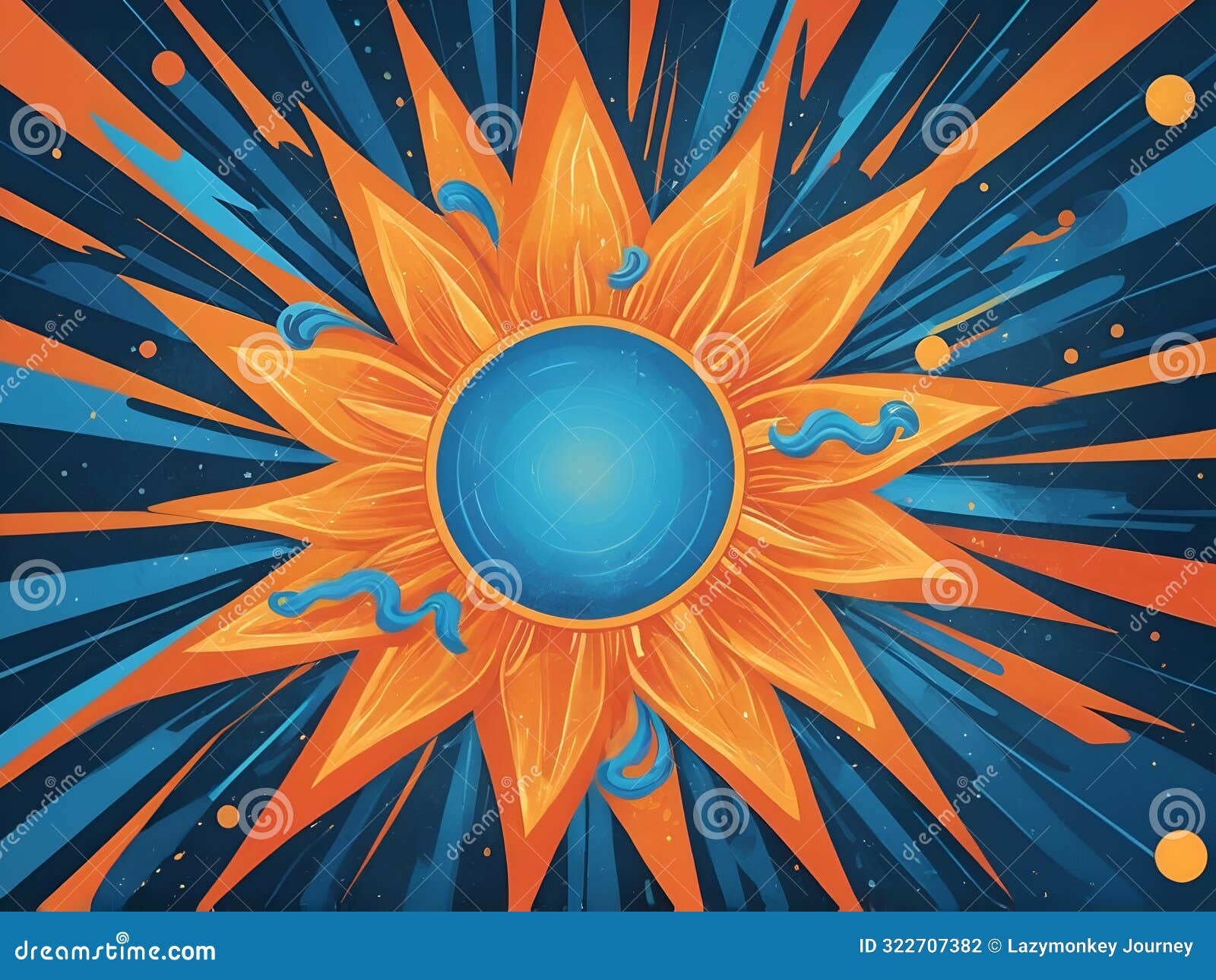 Abstract Childish Blue and Orange Sun Ray Illustration Stock ...