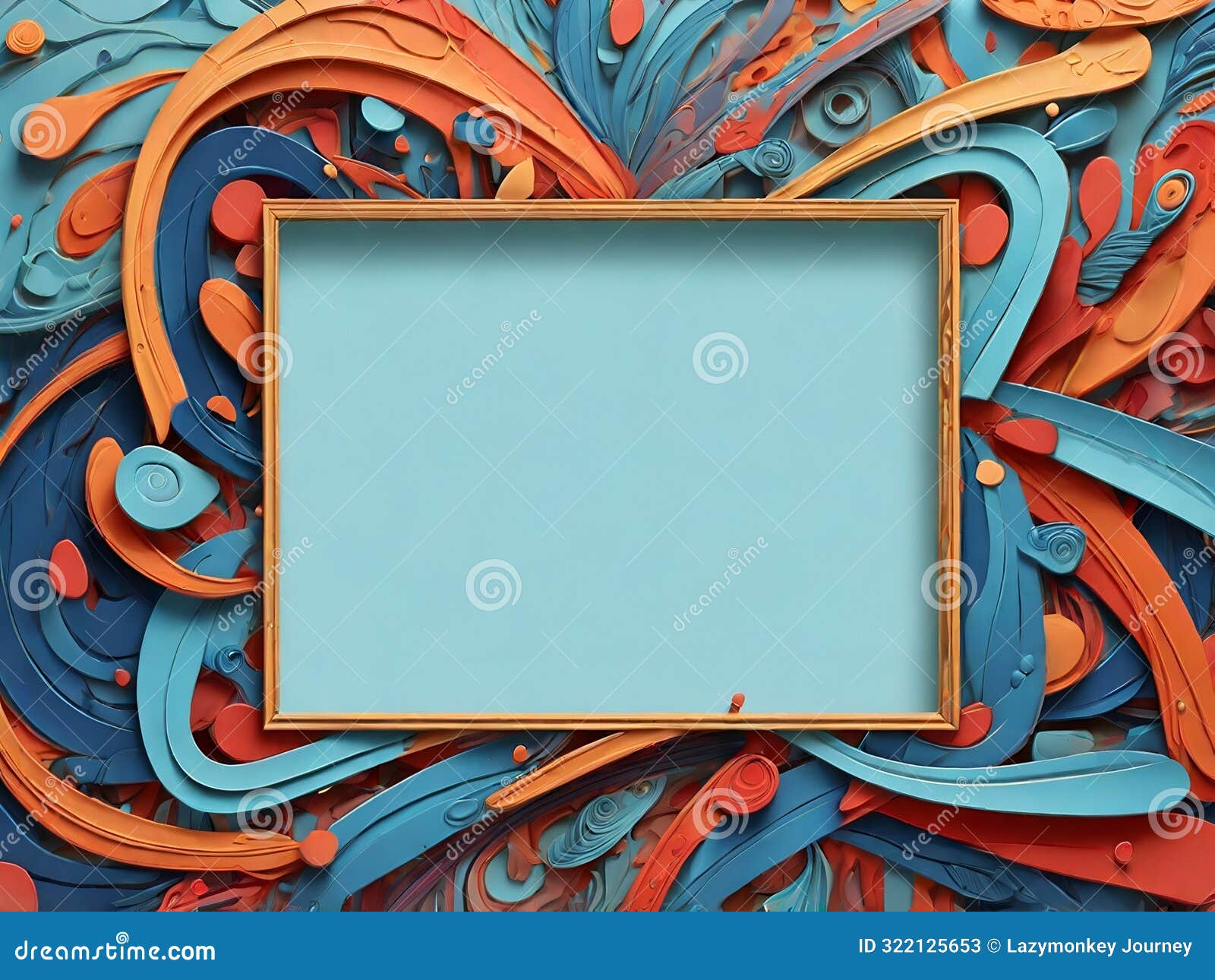 Abstract Childish Retro Frame with Abstract Patterns, Blue Stock ...