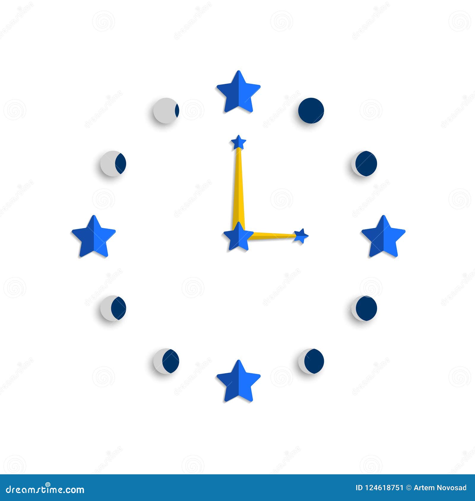 Abstract Childrens Clock With Stars And Lunar Phases. Vector ...