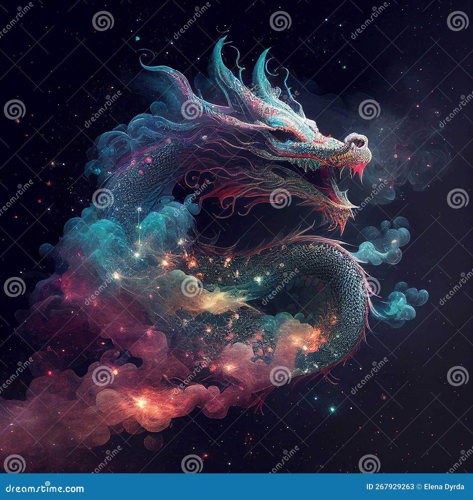 Abstract Chinese Dragon Made of Stardust, AI Generated Stock Image ...