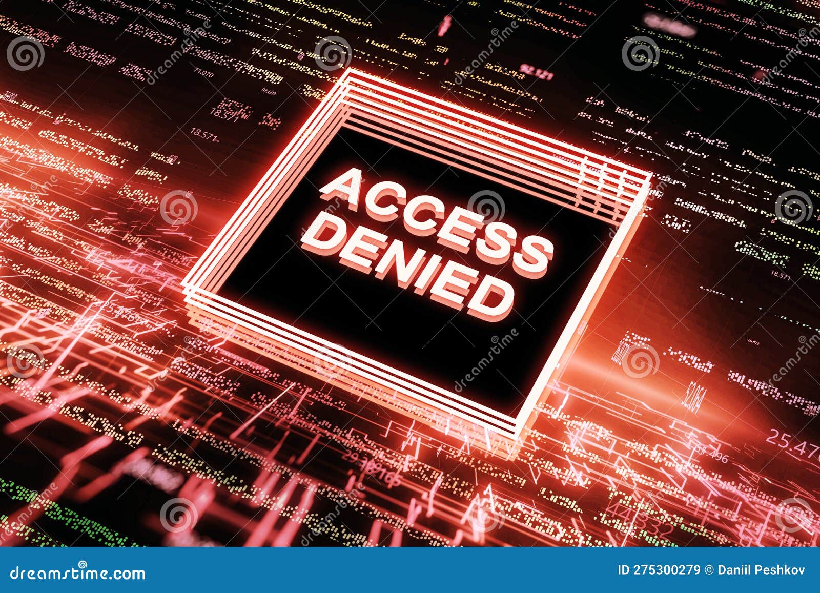 Abstract Chip with Text on Red Tech Background. Access Denied, Hacking ...