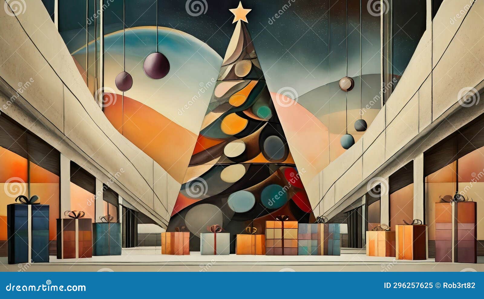 Abstract Christmas Tree and Presents. Modern Art Design Stock ...