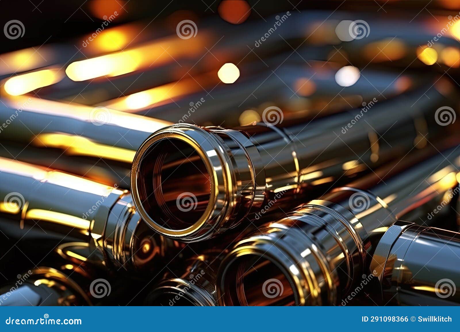 Abstract Chrome Pipes Composition. Industry Themed Background with ...
