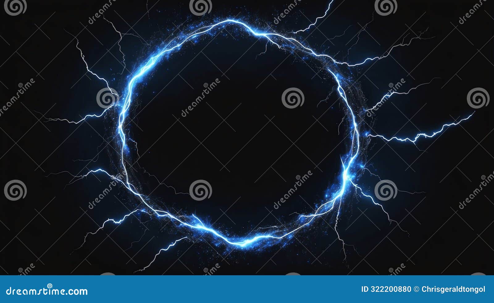 Abstract Circle of Blue Glowing Light Particles with Lightning Sparks ...