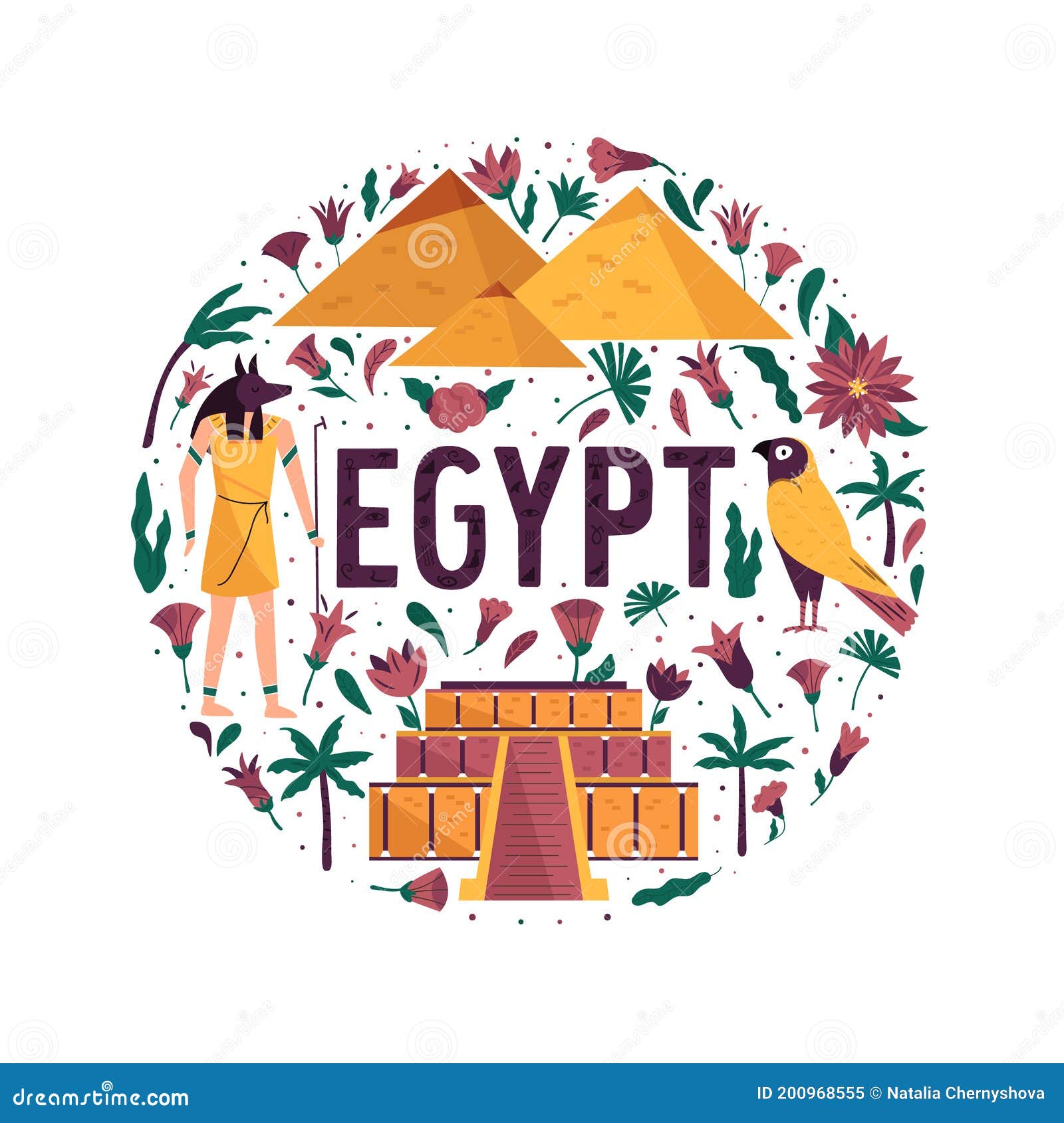 Abstract Circle Design with Landmarks and Symbols of Egypt Stock Vector ...