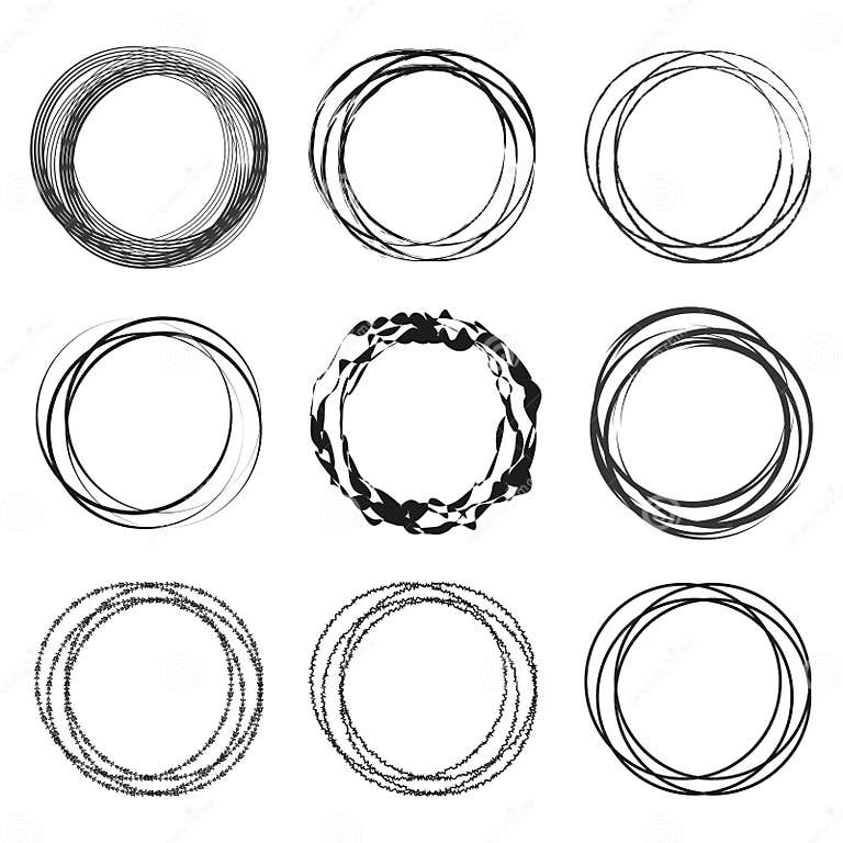 Abstract Circle Frames. Hand-drawn Style. Vector Illustration. Black ...