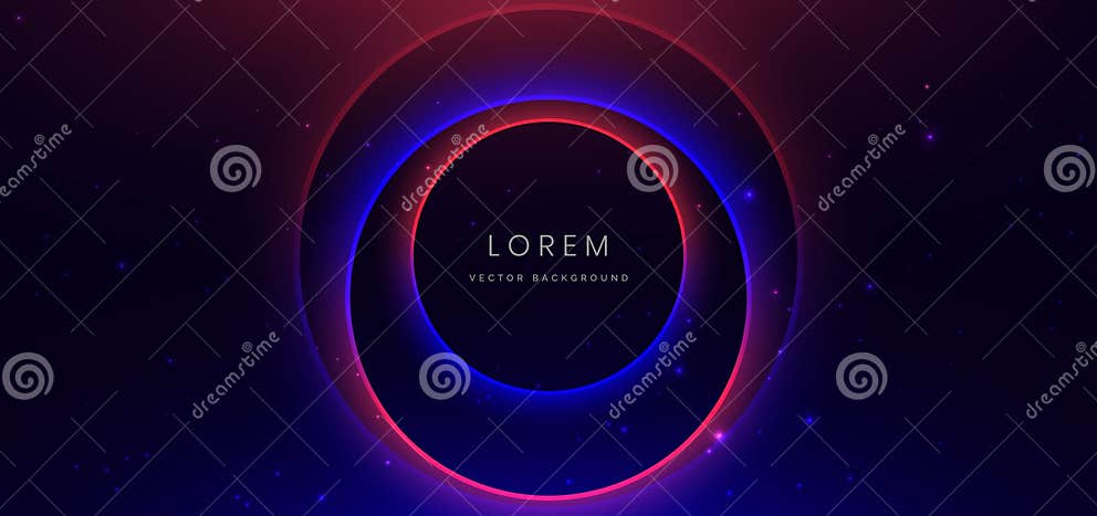 Abstract Circle Glowing Blue and Red Light Ray with Lighting Effect on Dark Blue Background ...