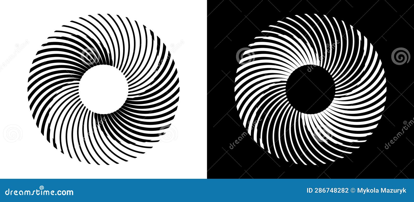 Abstract Circle with Lines As a Spiral or Propeller. Black Shape on a ...