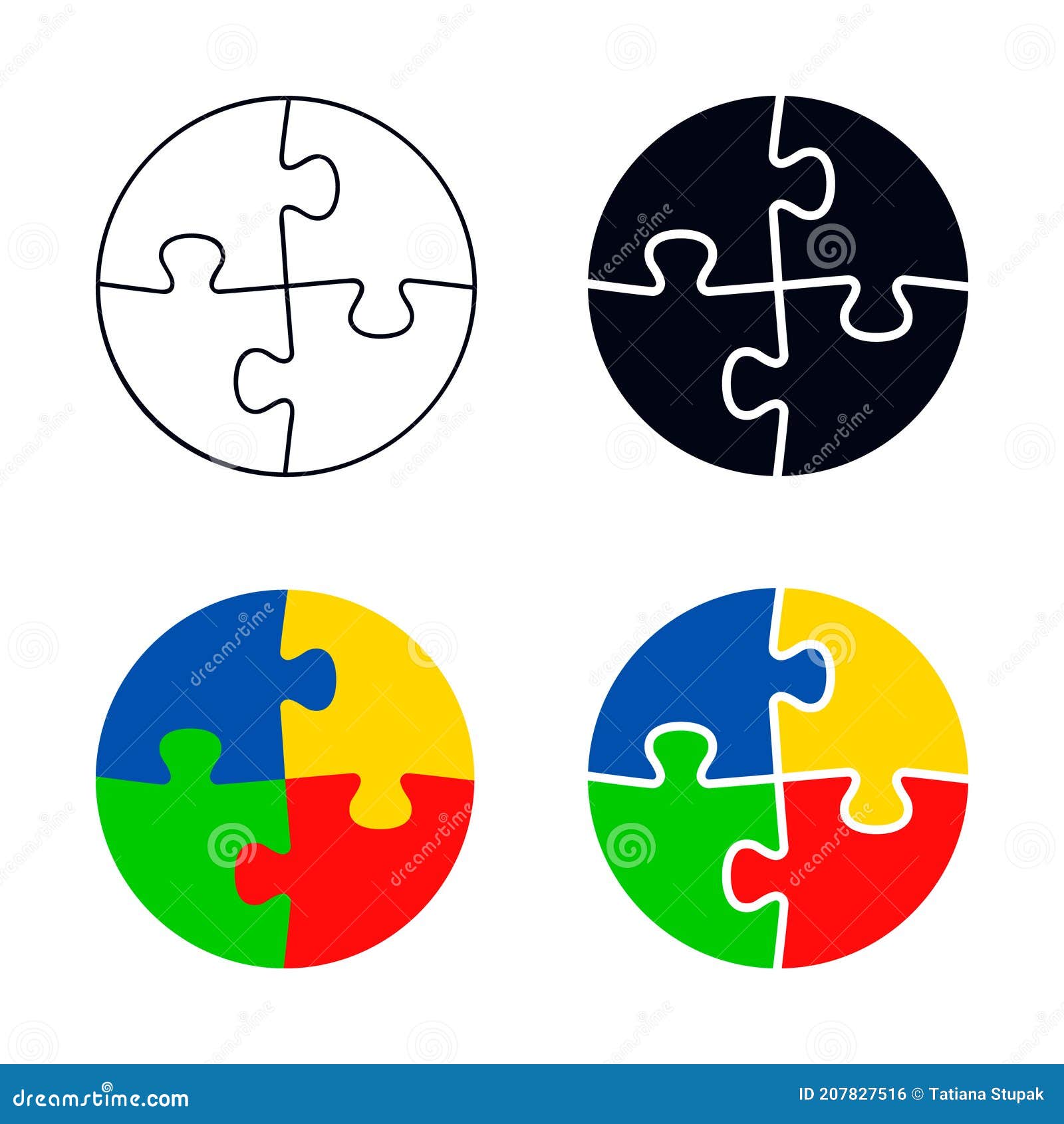 Abstract Circle Made of Puzzle Pieces Set, Vector Isolated Illustration ...