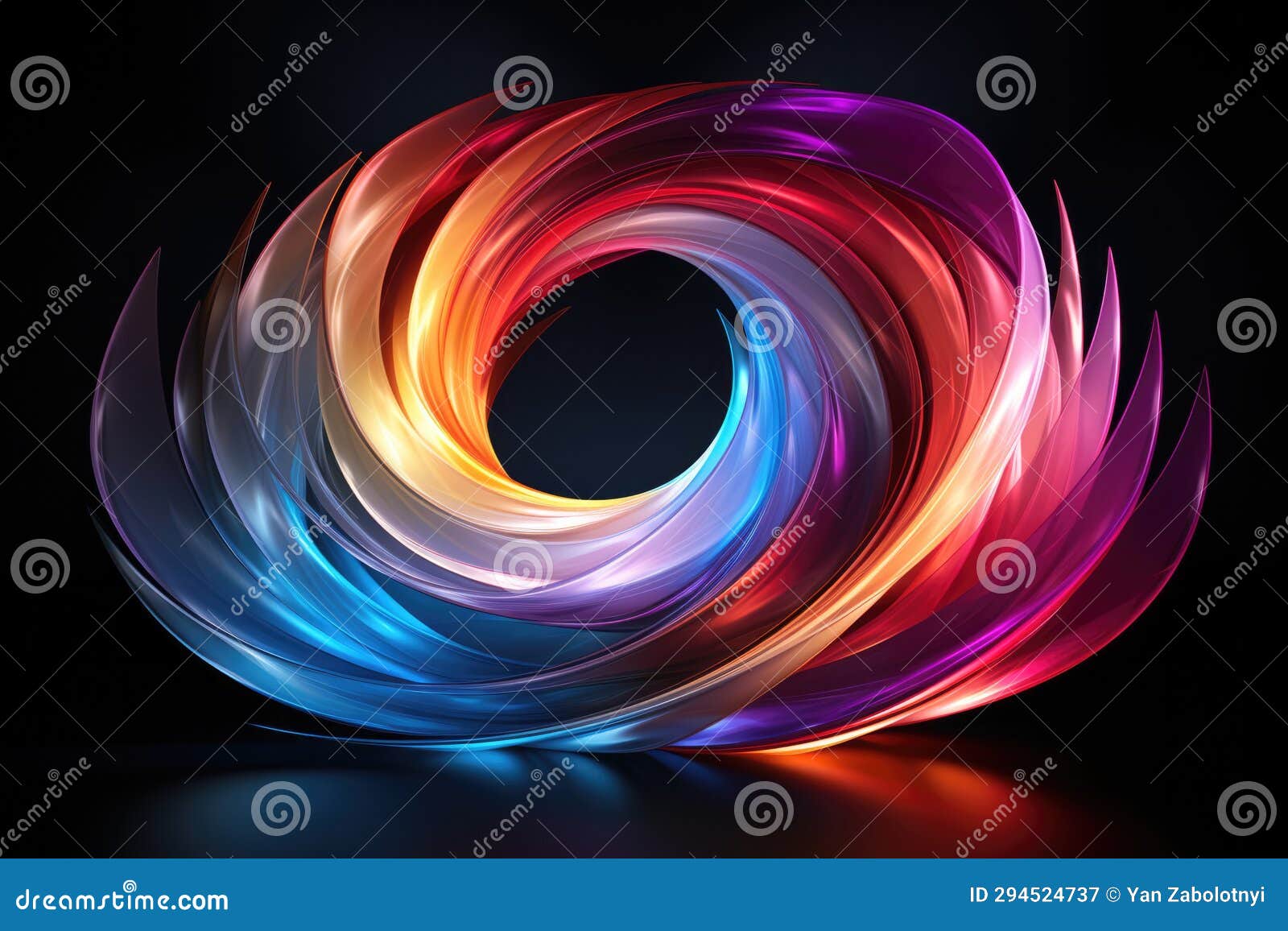 Abstract Circle in Multicoloured Rainbow Colours on Black Background ...