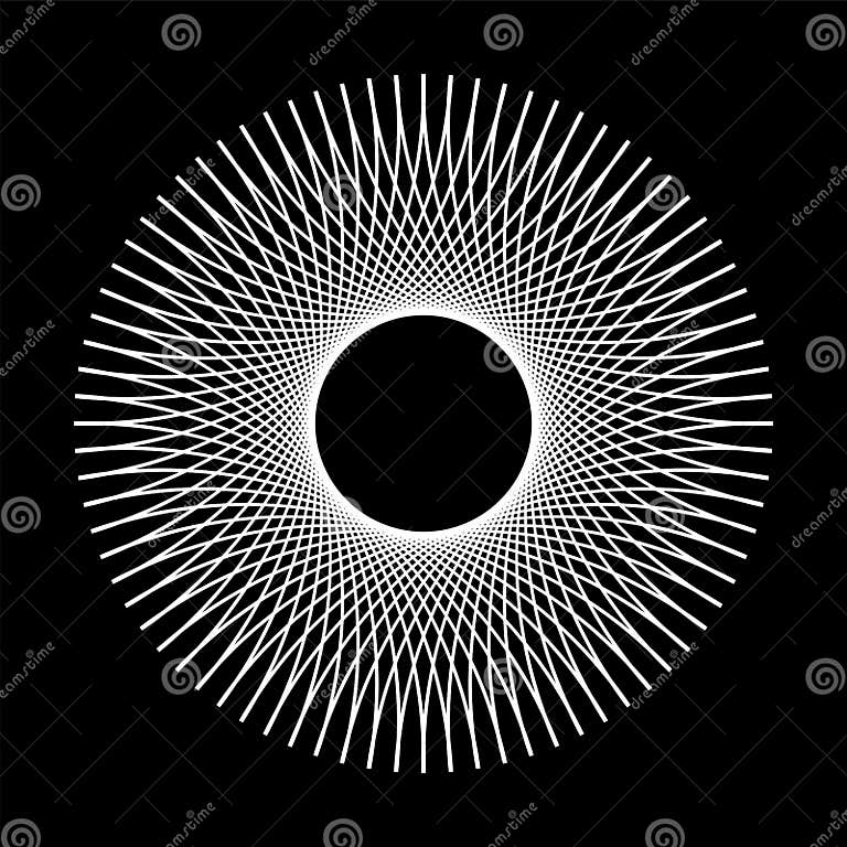 Abstract Circle Radial Pattern. White Round Design Element on Black ...