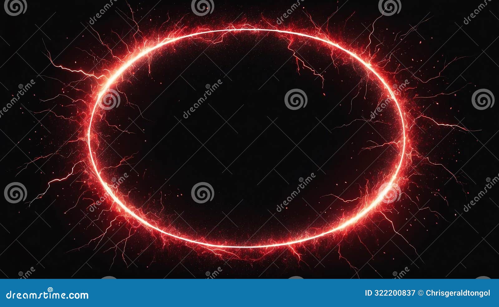 Abstract Circle of Red Glowing Light Particles with Lightning Sparks on ...