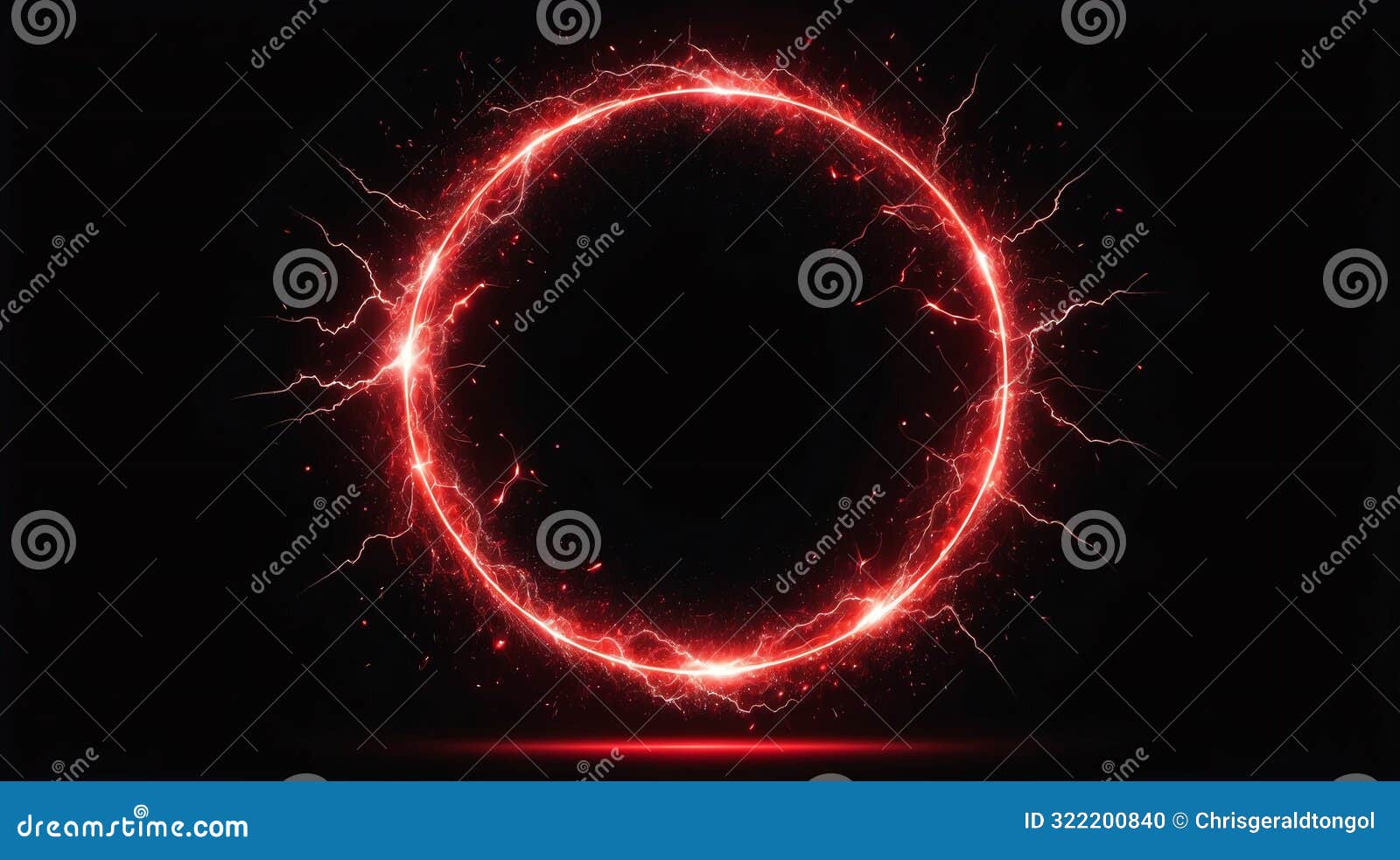 Abstract Circle of Red Glowing Light Particles with Lightning Sparks on ...