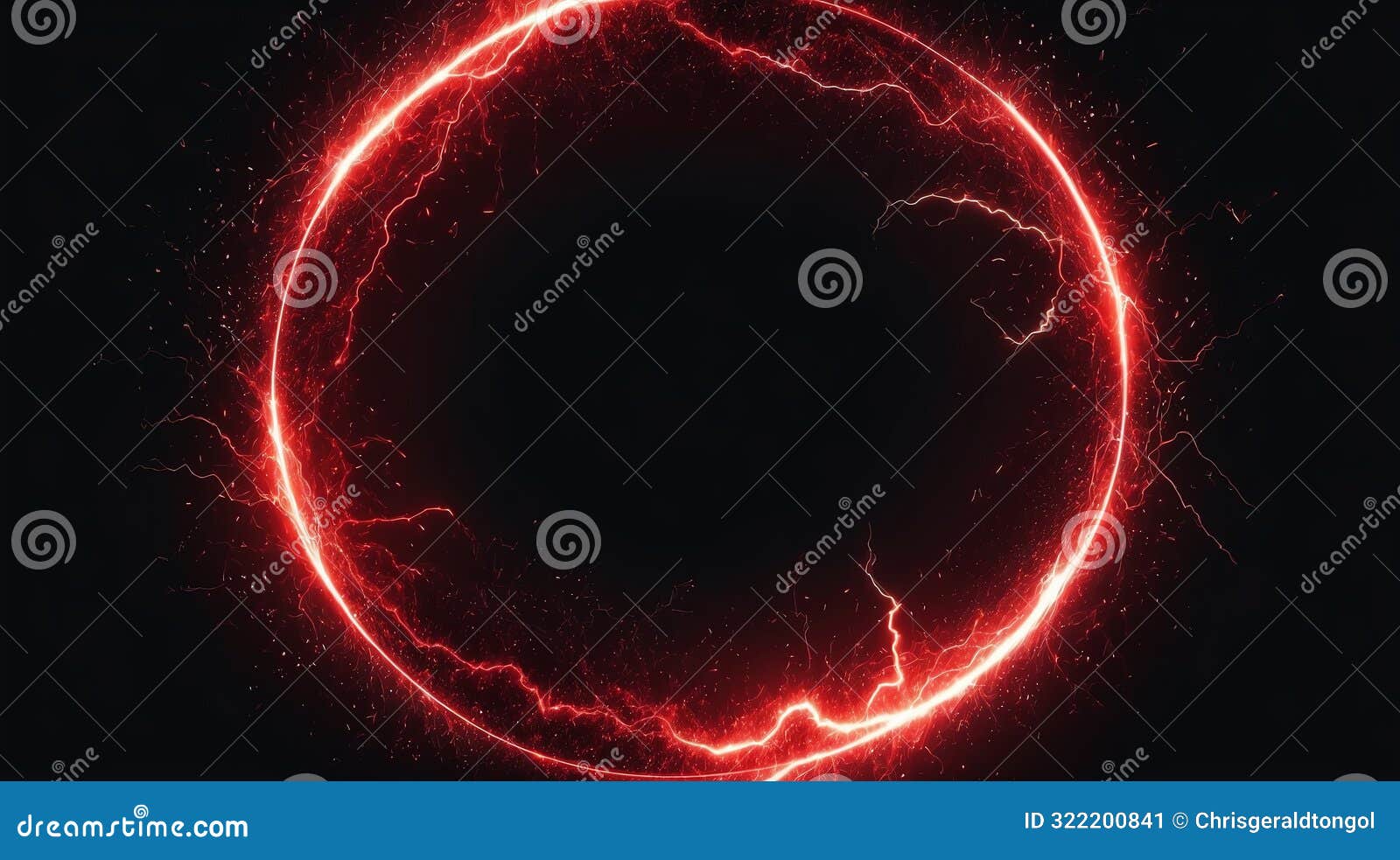 Abstract Circle of Red Glowing Light Particles with Lightning Sparks on ...