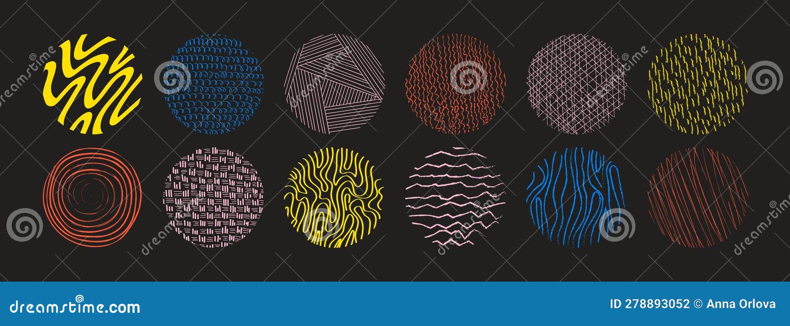 Abstract Circle Shapes with Loop, Drops, Spots, Curves, Lines and Waves ...