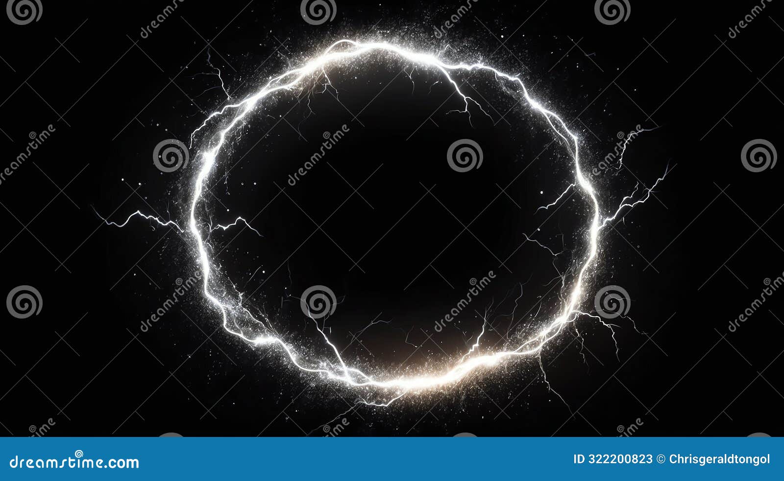 Abstract Circle of White Glowing Light Particles with Lightning Sparks ...