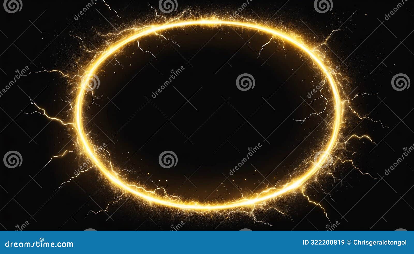 Abstract Circle of Yellow Glowing Light Particles with Lightning Sparks ...