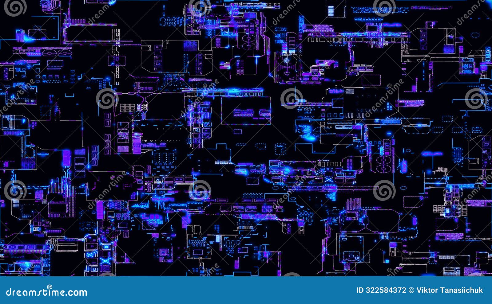 Abstract Circuit Board Background. Computer Parts, Microcircuits on an ...