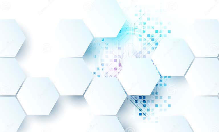 Abstract Circuit Board and Hexagons on Gradient Color Background. Hi-tech Digital Technology ...