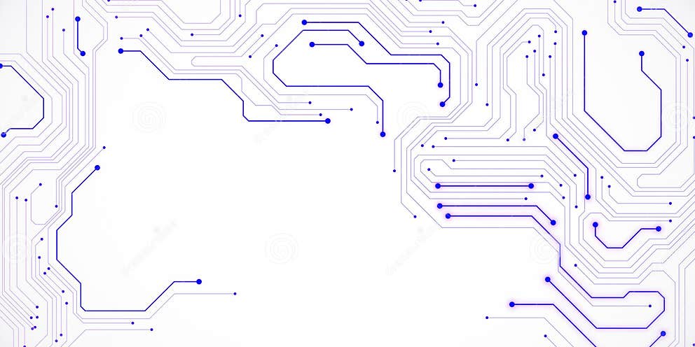 Abstract Circuit Board Pattern with Blue Lines on White Background. 3D ...