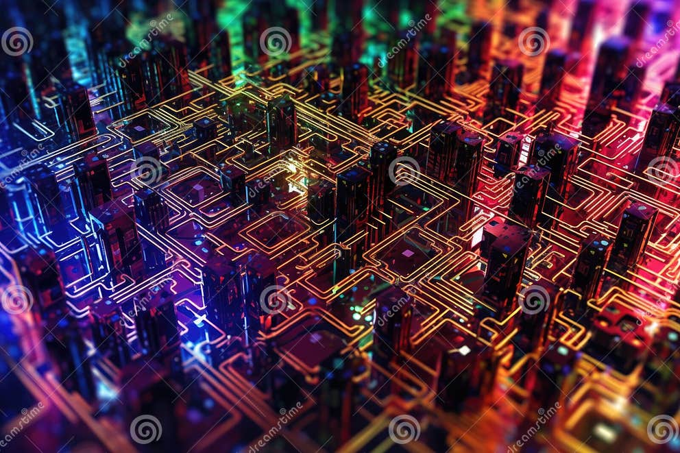 Abstract Circuit Board Pattern with Colorful Lighting Stock ...