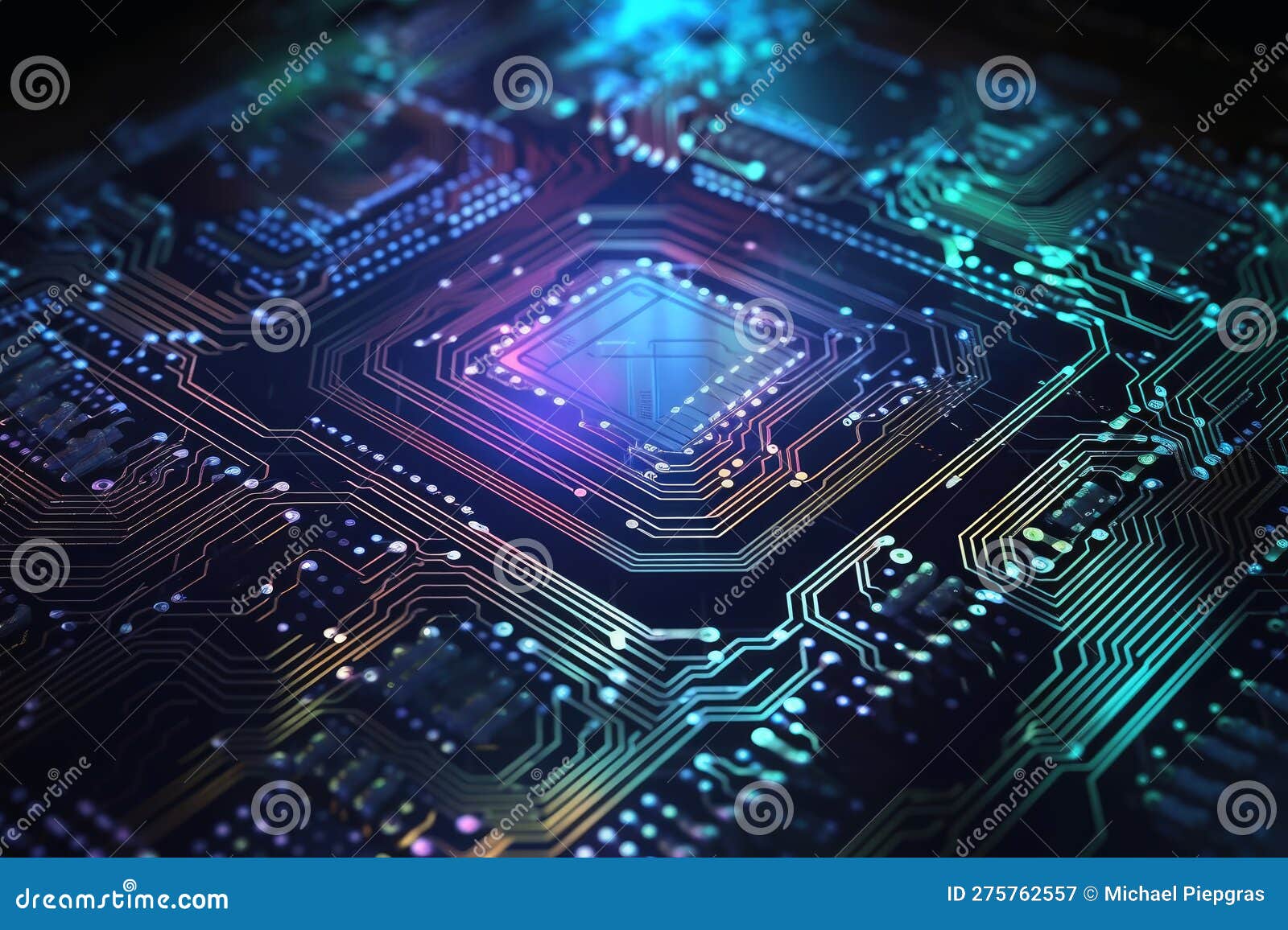 Abstract Circuit Design Of A Computer Board Created With Generative Ai Technology Stock
